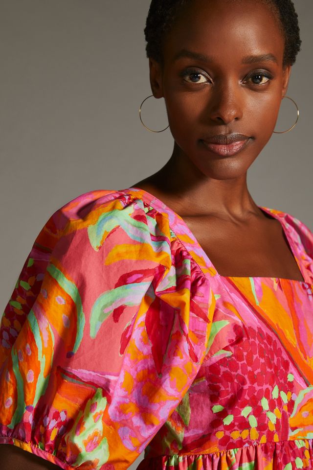 Farm Rio Puff-Sleeve Midi Dress | Anthropologie