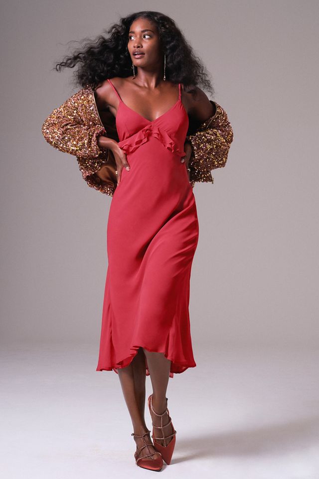 Ruffled Slip Midi Dress | Anthropologie