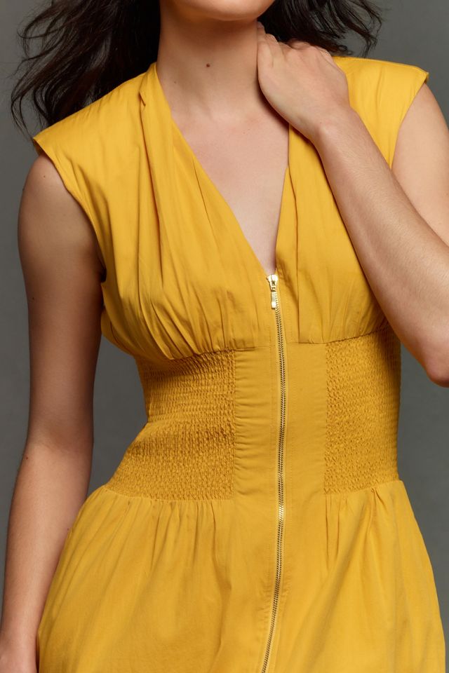 The Tommie Cap-Sleeve Smocked Front-Zip Shirt Dress | Anthropologie