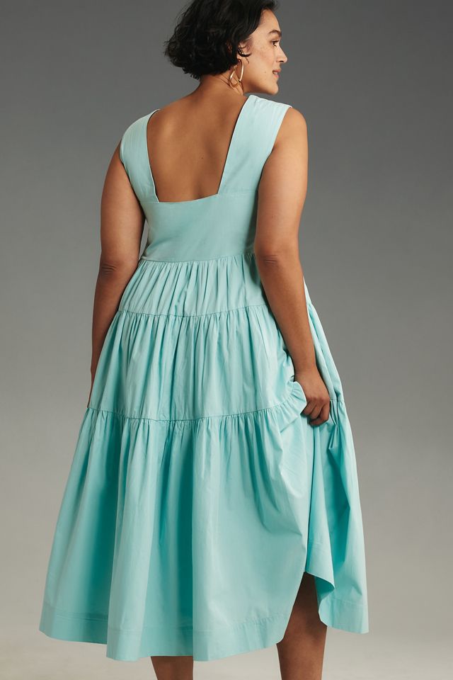 By Anthropologie Square-Neck Smocked Tiered Midi Dress | Anthropologie