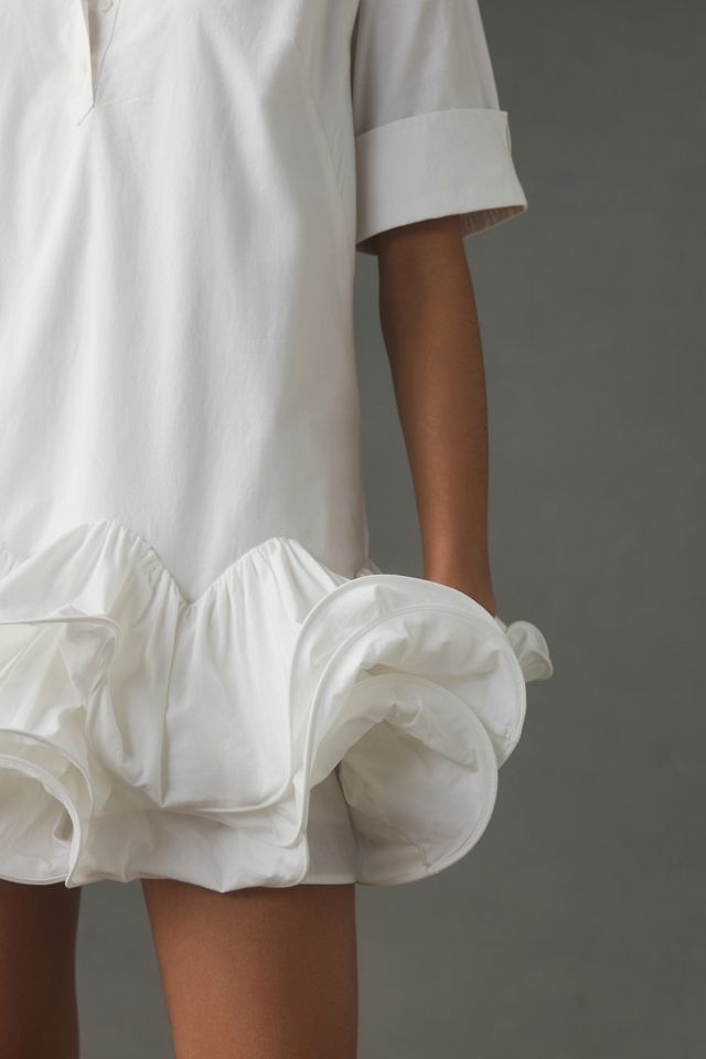 Maeve Short-Sleeve Collared 3D Ruffle Mini Dress | Anthropologie