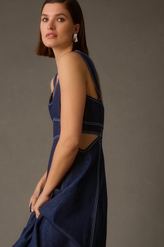 Aureta Studio Corset Denim Cutout Dress | Anthropologie