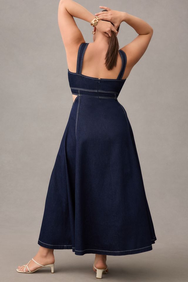 Aureta Studio Corset Denim Cutout Dress | Anthropologie