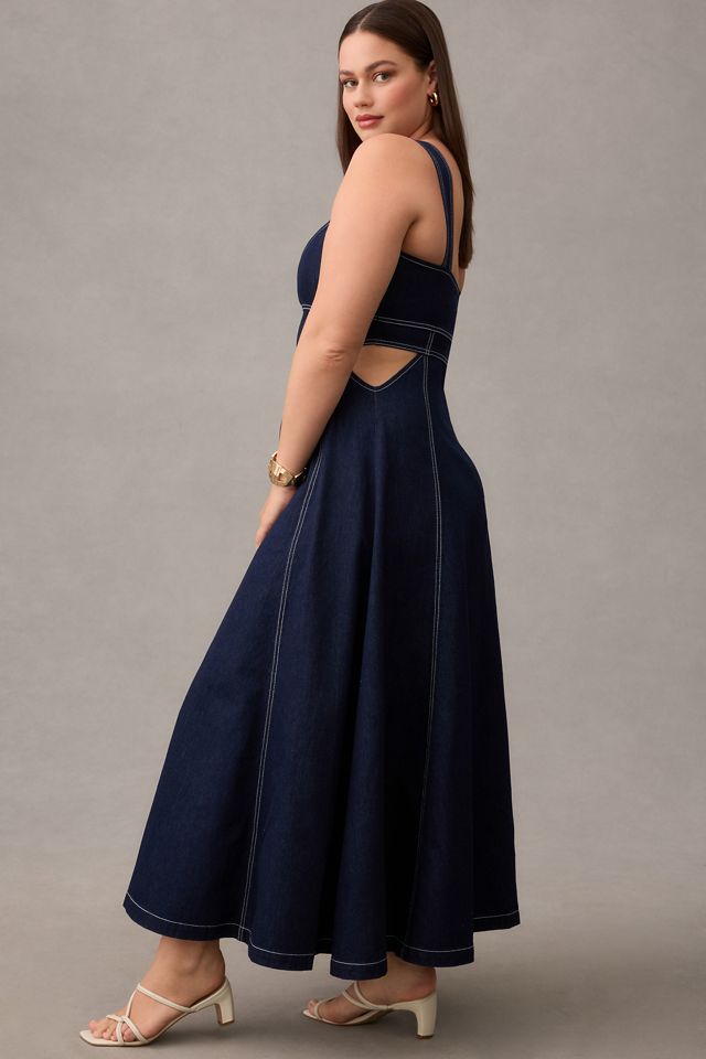 Aureta Studio Corset Denim Cutout Dress | Anthropologie