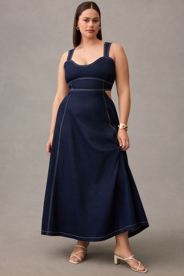 Aureta Studio Corset Denim Cutout Dress | Anthropologie