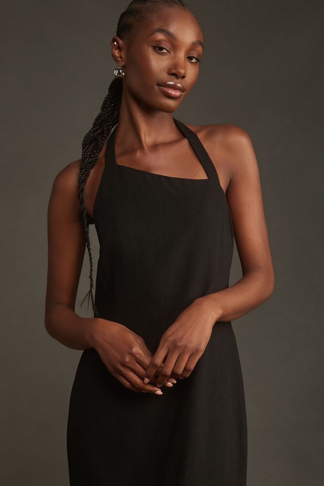 By Anthropologie Linen Asymmetrical Halter Belt Back Column Midi Dress ...