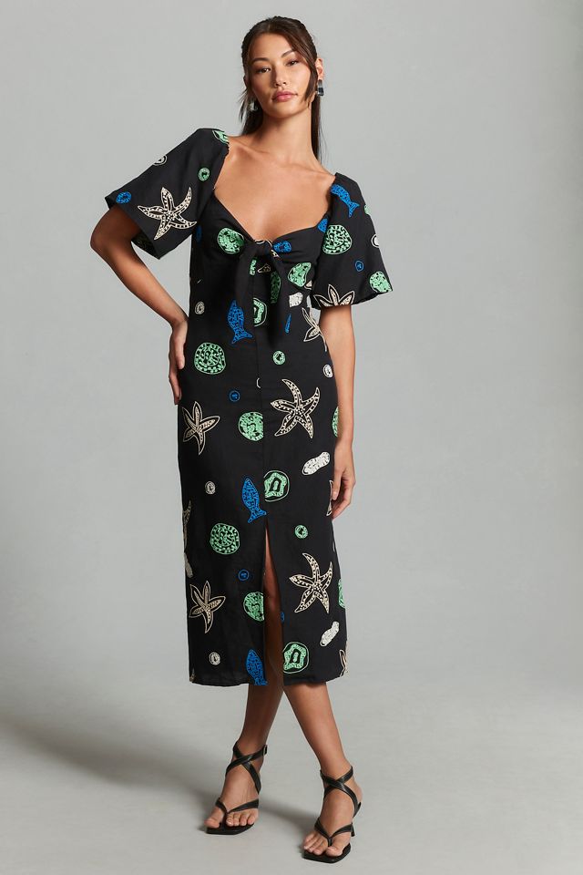 RHODE Pablo V-Neck Embroidered Dress | Anthropologie