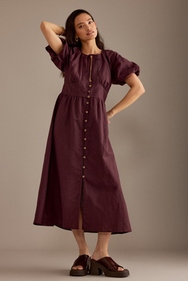 Nobody's Child Isabella Puff-Sleeve Button-Front Dress | Anthropologie UK