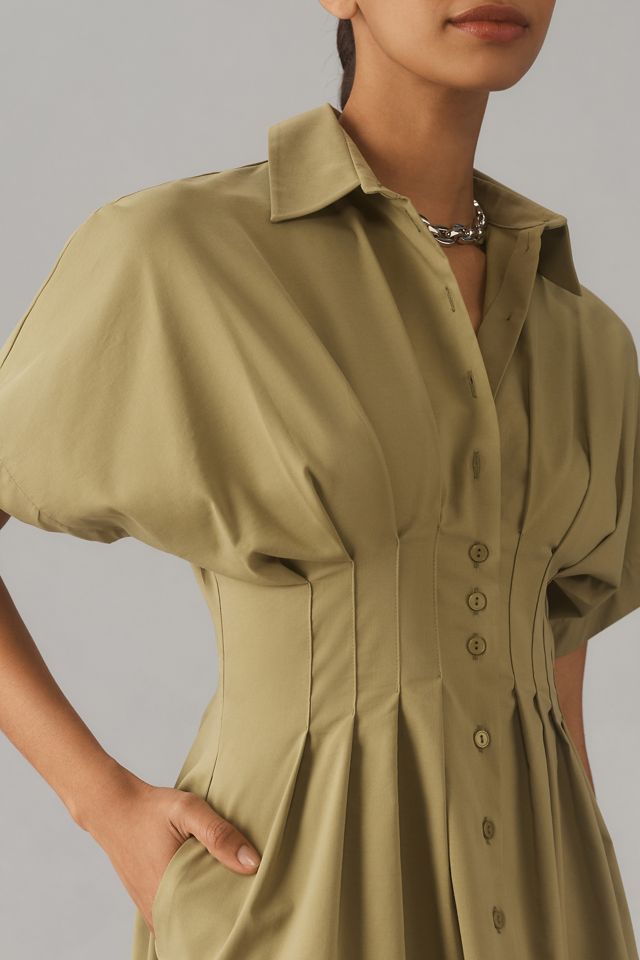 The Tobie Button-Front Pleated Shirt Dress by Exquise | Anthropologie UK