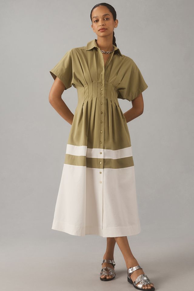 Exquise Tobie Button-Front Pleated Midi Shirt Dress | Anthropologie UK