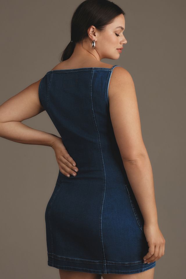 Maeve High Square-Neck Button-Front Denim Mini Dress | Anthropologie