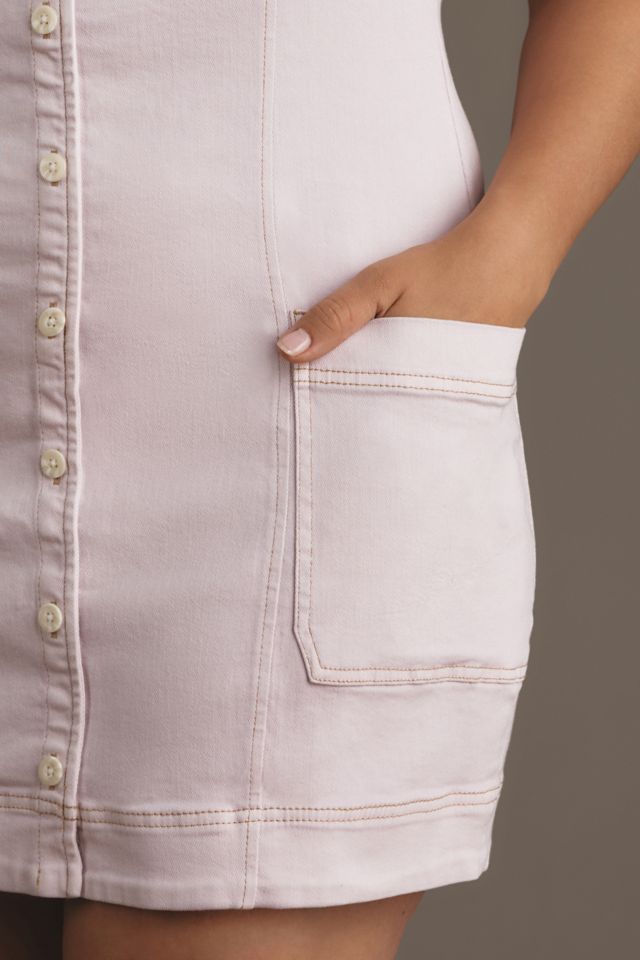 Maeve High Square-Neck Button-Front Denim Mini Dress | Anthropologie