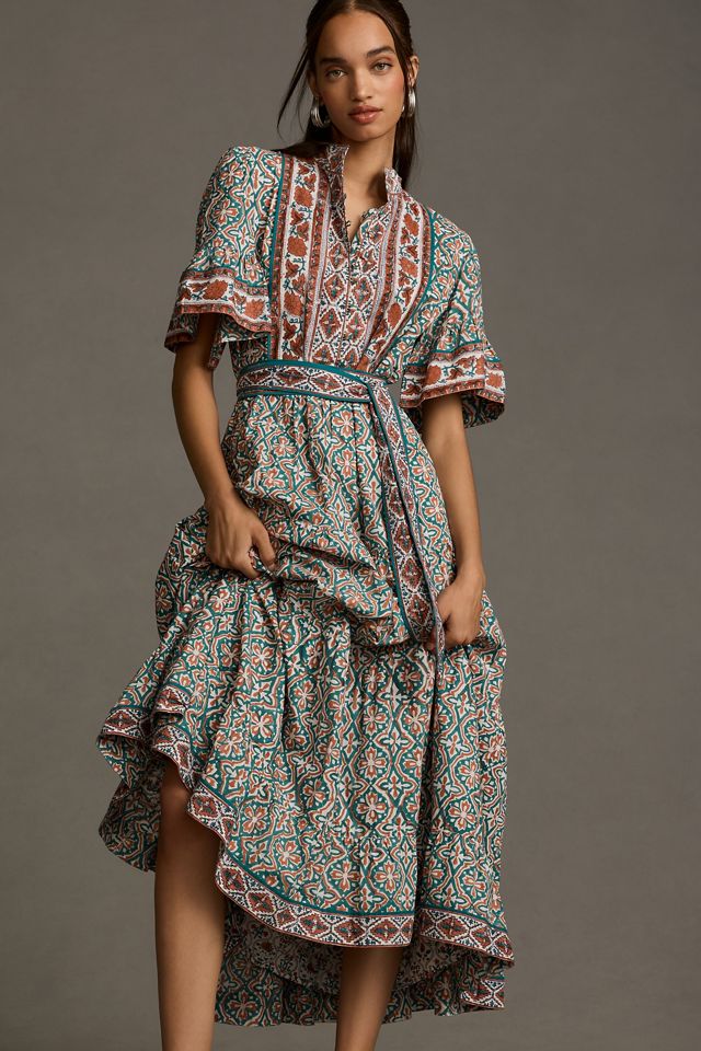 Sue Sartor Short-Sleeve Printed Midi Dress | Anthropologie