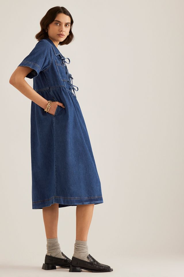 ALIGNE Effy Tie-Front Denim Midi Dress | Anthropologie UK