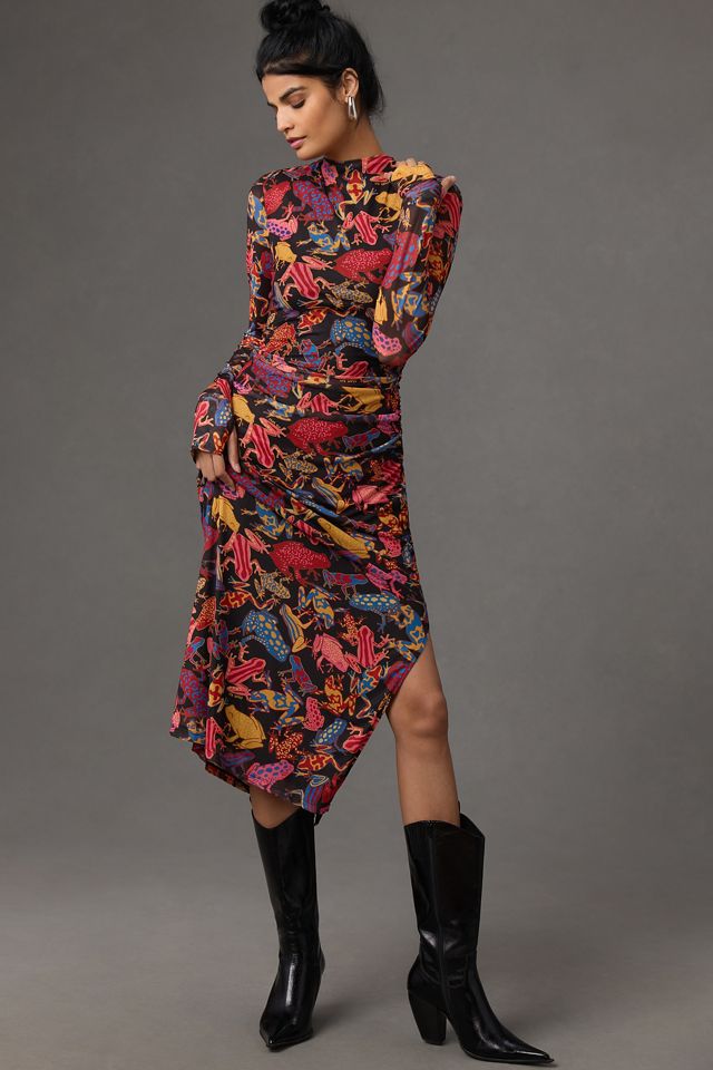 Farm Rio Long-Sleeve Mesh Printed Midi Dress | Anthropologie