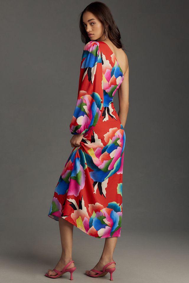Farm Rio One-Shoulder Slim Floral Midi Dress | Anthropologie