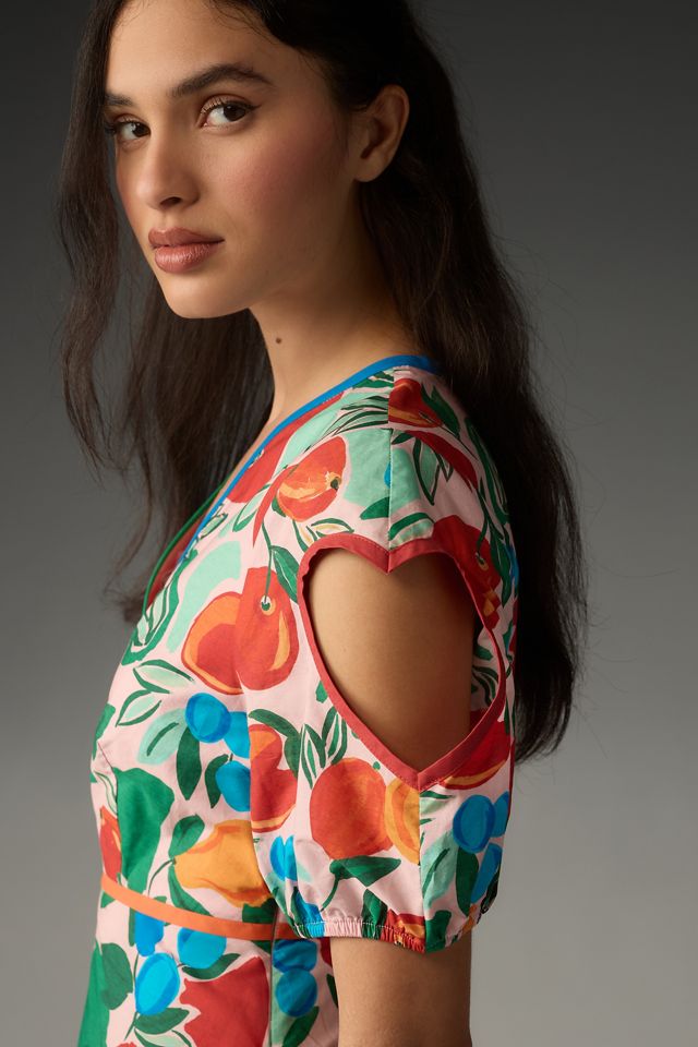 Farm Rio x Anthropologie Short-Sleeve V-Neck Cutout Midi Dress ...