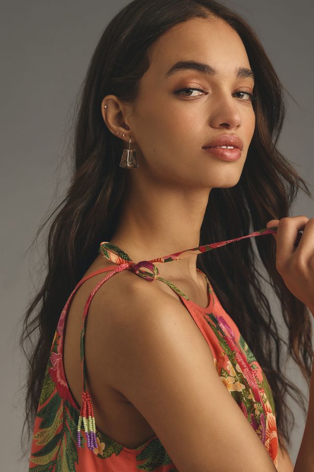 Farm Rio Halter Floral Tiered Mini Dress | Anthropologie