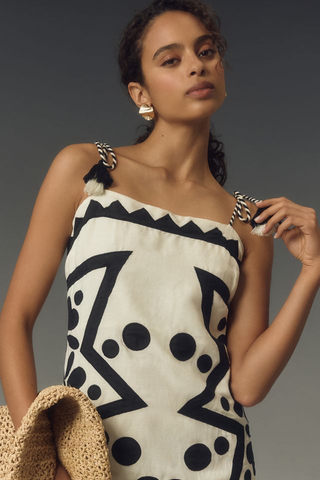 Farm Rio Square-Neck Linen Patchwork Midi Dress | Anthropologie