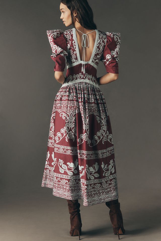 Farm Rio x Anthropologie Printed V-Neck Puff-Sleeve Maxi Dress ...