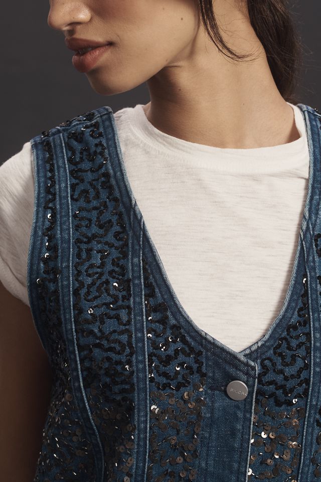 Pilcro Sparkle Denim Button-Front Mini Dress | Anthropologie