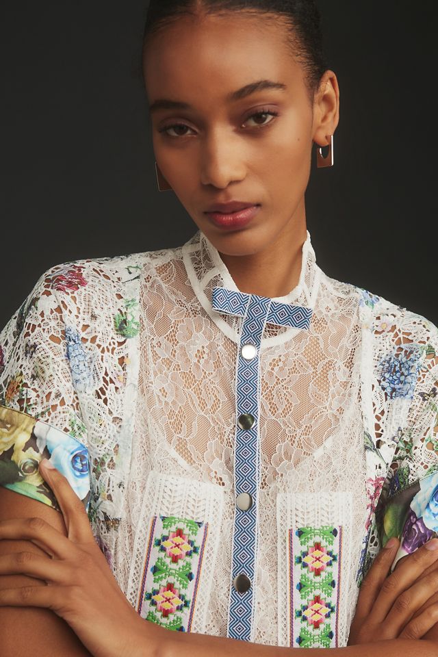 In Earnest by Byron Lars Printed Lace Mini Dress | Anthropologie