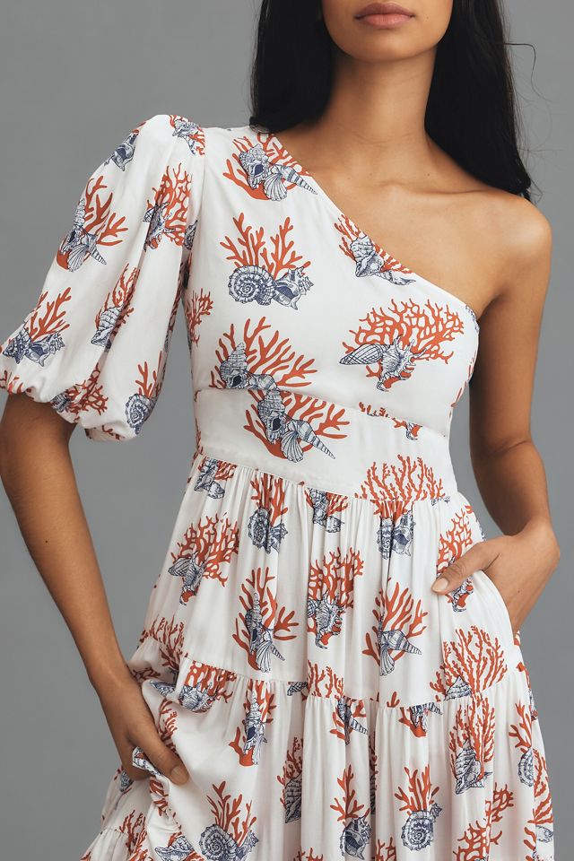 Priya Israni Puff One-Shoulder Belted Maxi Dress | Anthropologie