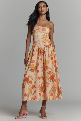 RESA Mackenzie Strapless Basque-Waist Midi Dress | Anthropologie