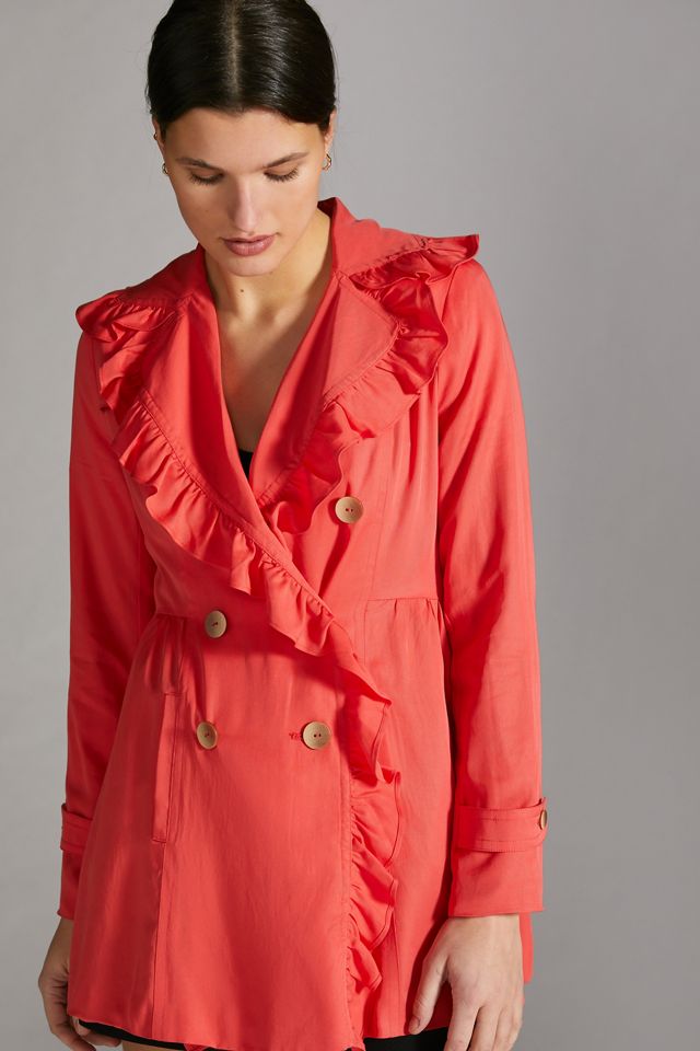 dRA Ruffled Trench Coat | Anthropologie