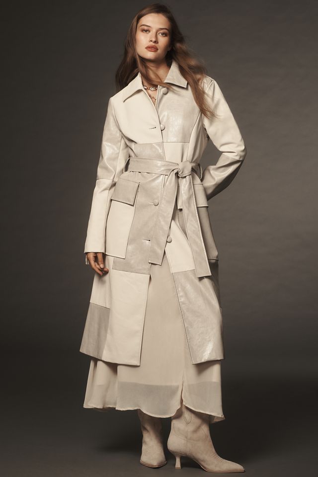 Avec Les Filles Faux-Leather Patchwork Trench Coat | Anthropologie