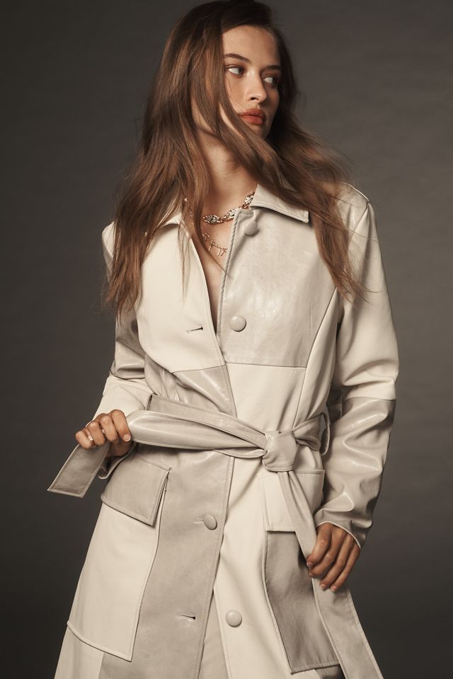 Avec Les Filles Faux-Leather Patchwork Trench Coat | Anthropologie