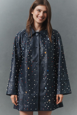 Maeve Embellished Faux-Leather Car Coat | Anthropologie UK