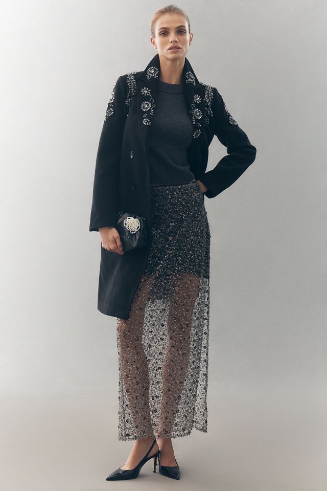 NVLT Embellished Longline Coat | Anthropologie