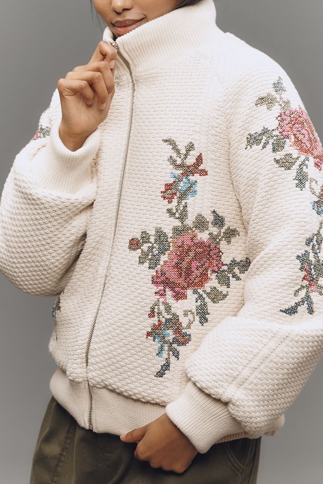 By Anthropologie Embroidered Bomber Cardigan Sweater | Anthropologie