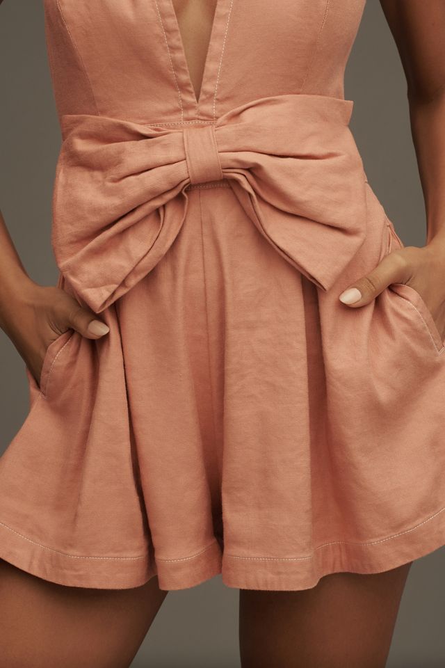 Maeve Linen Halter Bow Romper | Anthropologie