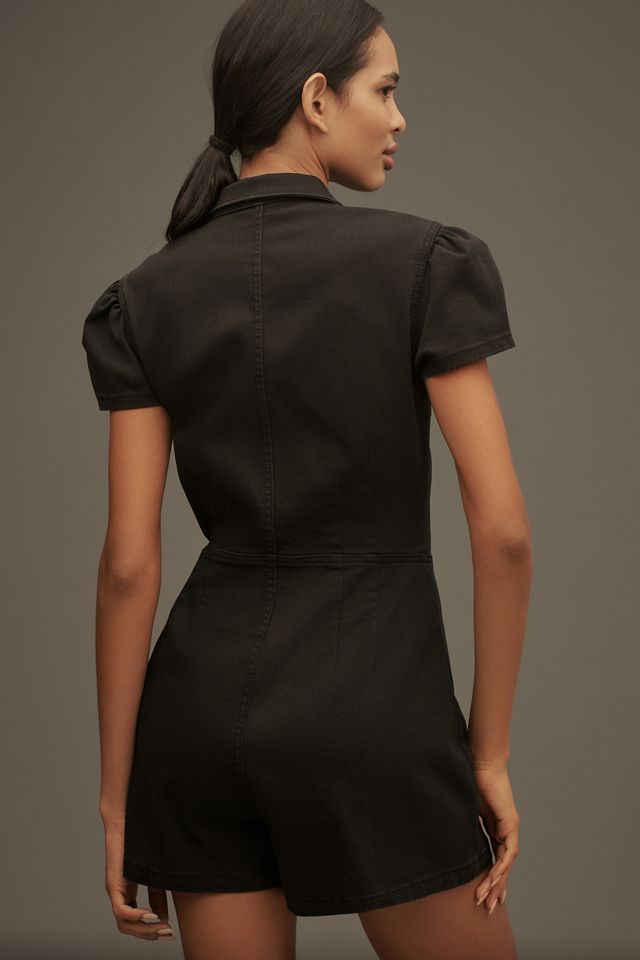 Pilcro Short-Sleeve Collared Zip-Front Romper | Anthropologie