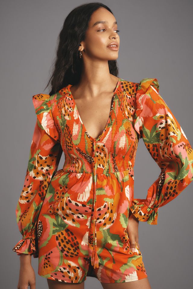 Farm Rio x Anthropologie Tropical Ruffle-Sleeve Romper | Anthropologie
