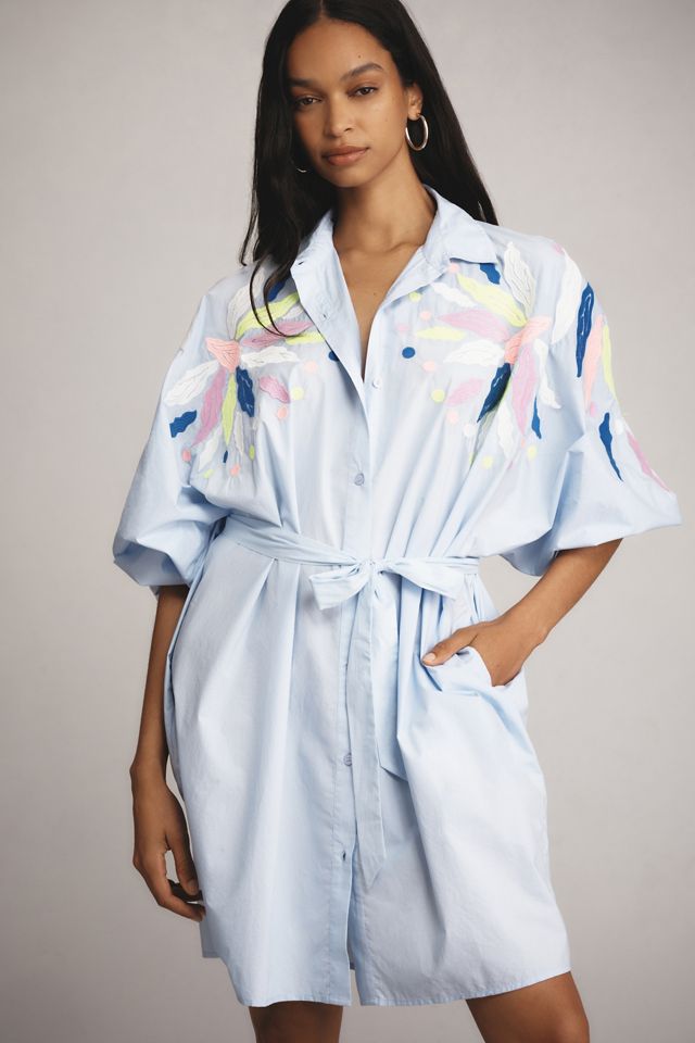 Essentiel Antwerp Galam Embroidered Tie-Waist Mini Dress | Anthropologie