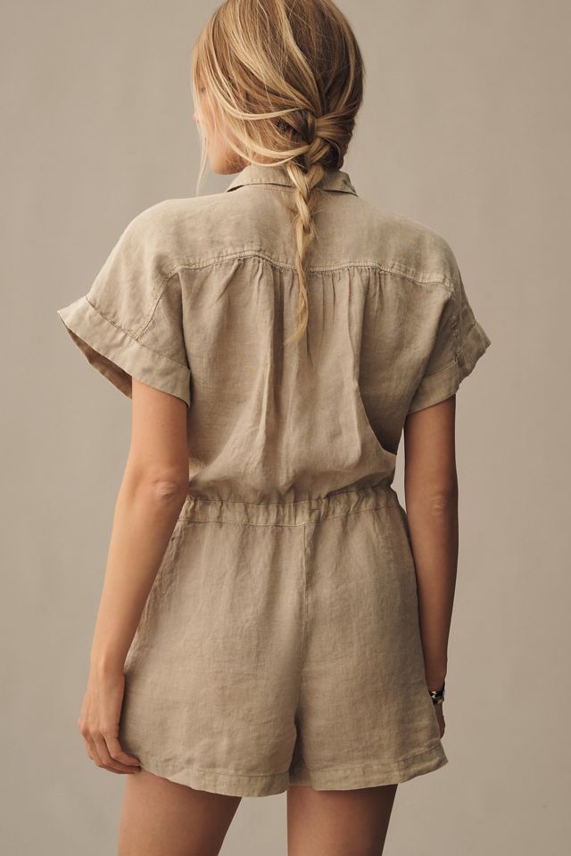 Velvet by Graham & Spencer Clare Short-Sleeve Linen Romper | Anthropologie