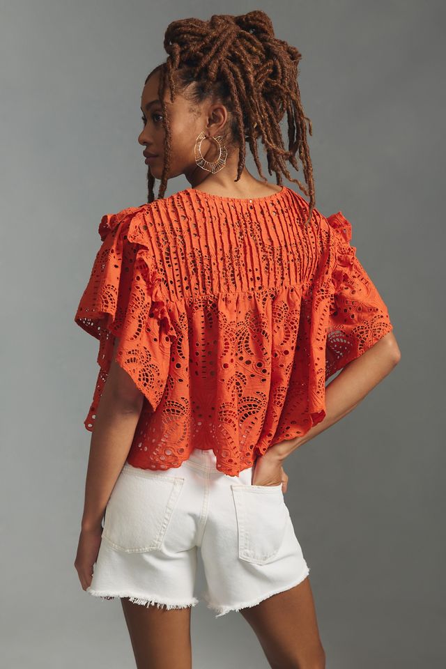 Farm Rio Palm Tree Eyelet Blouse | Anthropologie
