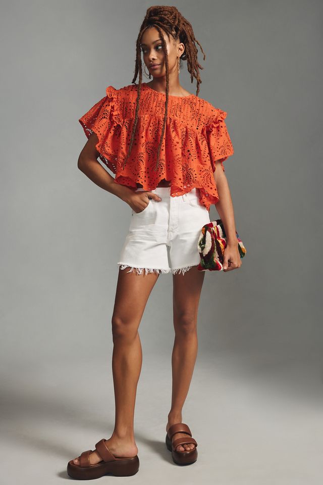 Farm Rio Palm Tree Eyelet Blouse | Anthropologie