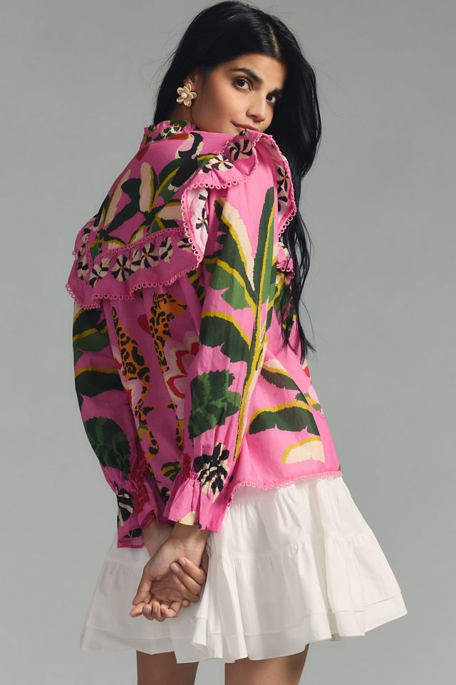 Farm Rio Leopard Forest Blouse | Anthropologie