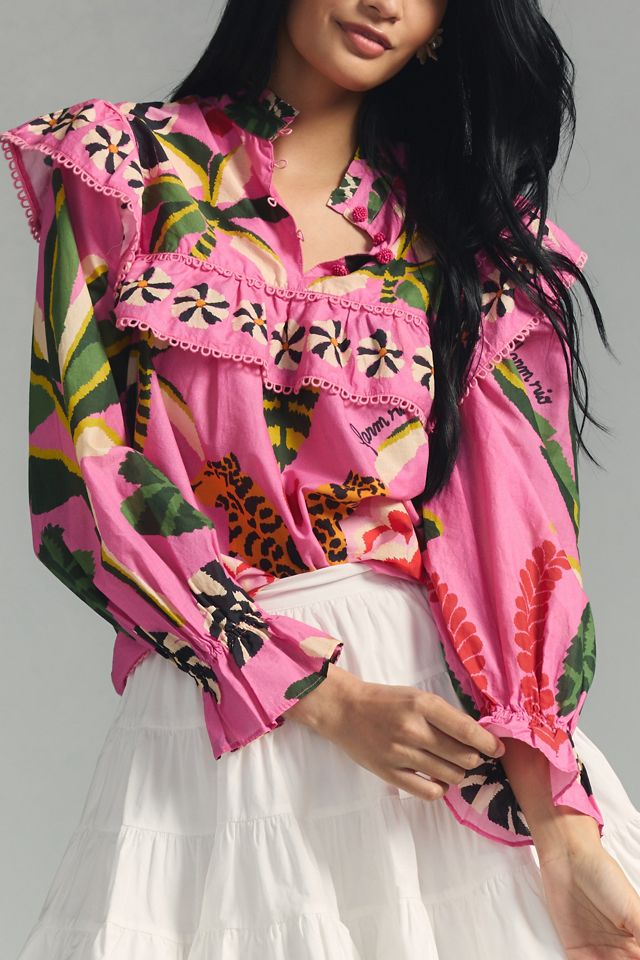 Farm Rio Leopard Forest Blouse | Anthropologie