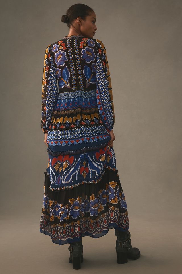 Farm Rio Ainika Sparkle Long-Sleeve Maxi Dress | Anthropologie