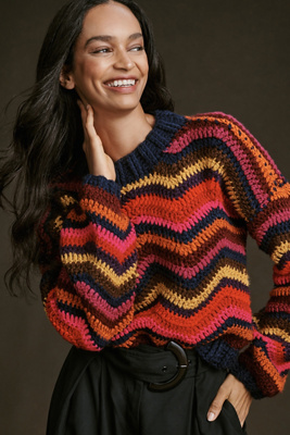Farm Rio Crochet High-Neck Sweater | Anthropologie