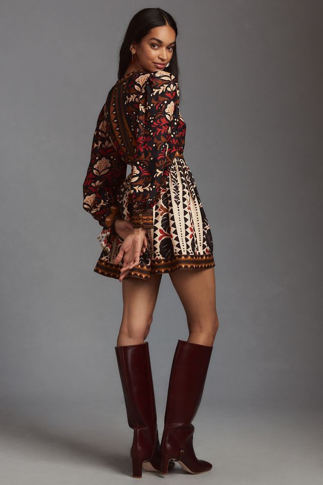 Farm Rio Tapestry Garden V-Neck Belted Mini Dress | Anthropologie