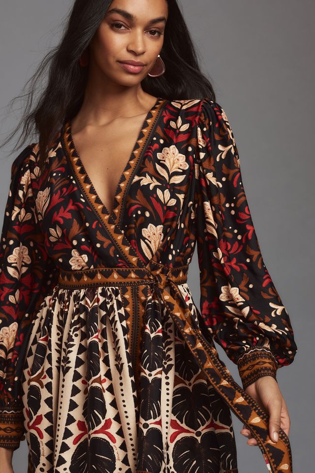 Farm Rio Tapestry Garden V-Neck Belted Mini Dress | Anthropologie