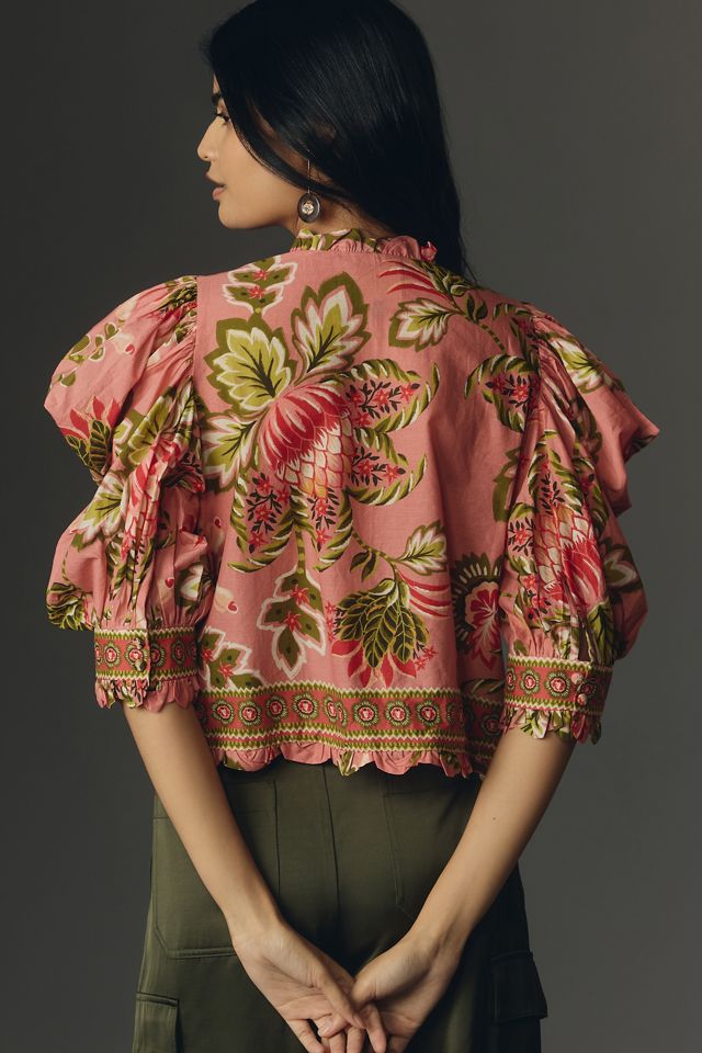 Farm Rio Aura Floral Short-Sleeve Blouse | Anthropologie
