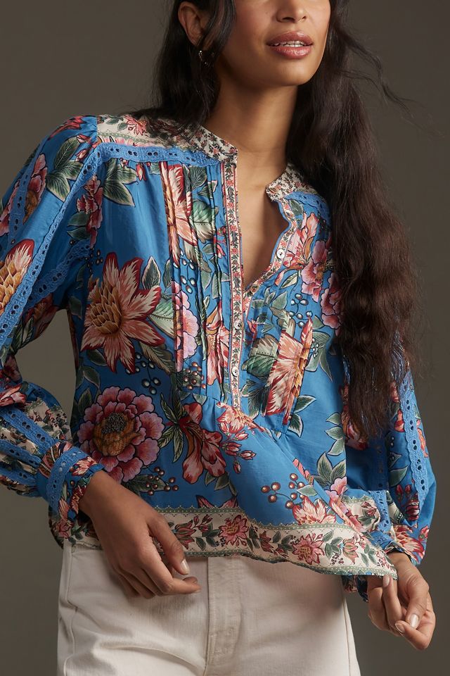 Farm Rio Wonderful Bouquet Long-Sleeve Blouse | Anthropologie
