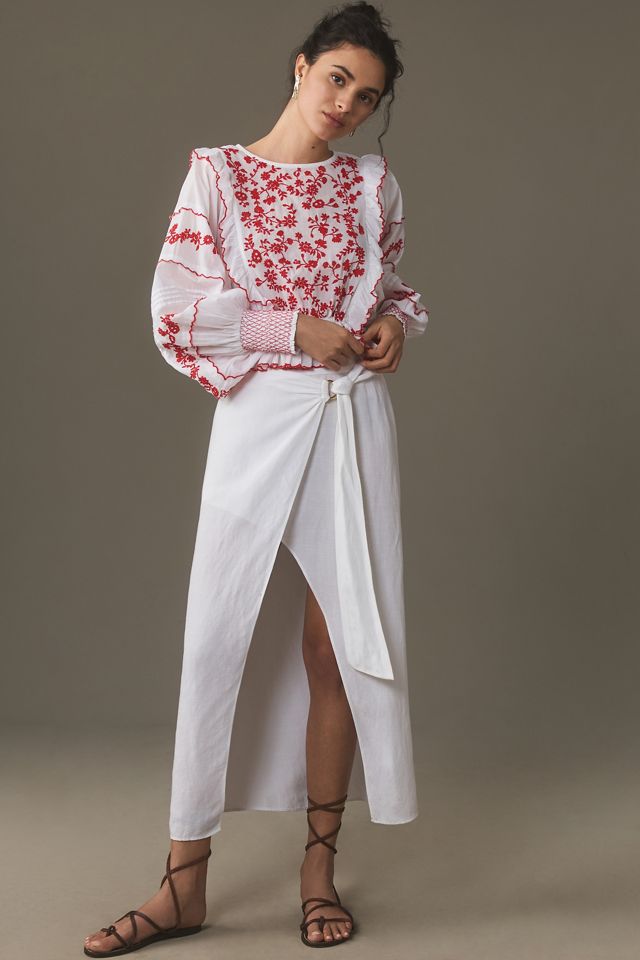 Farm Rio Long-Sleeve Embroidered Blouse | Anthropologie